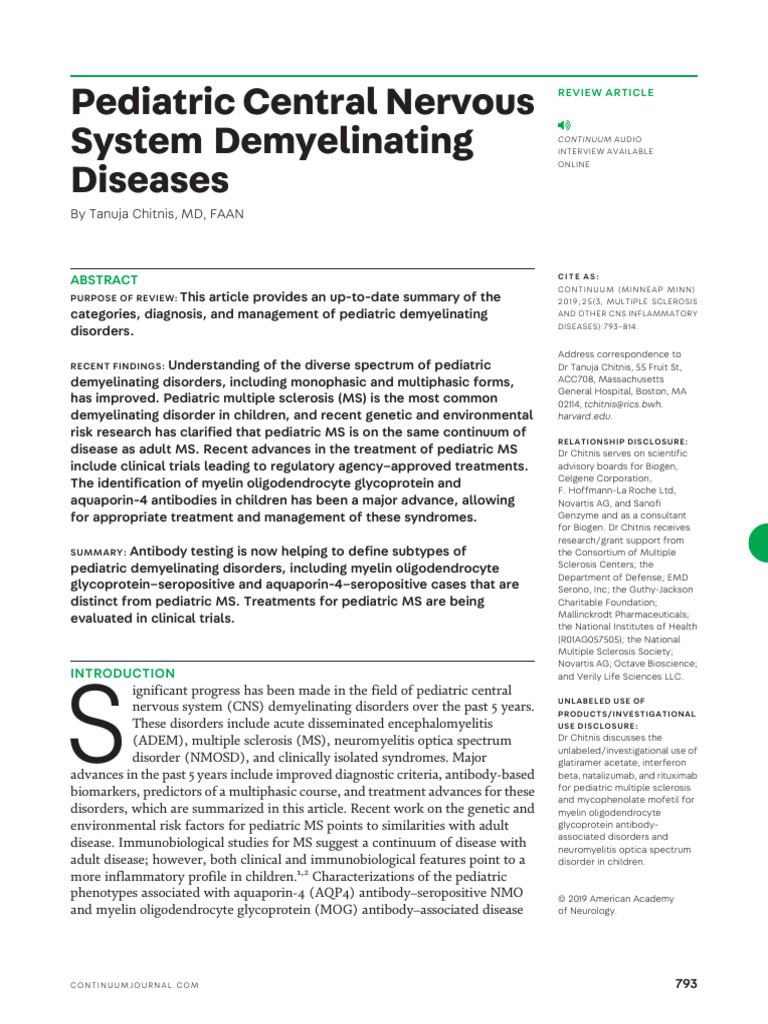 Pediatric Central Nervous System Demyelinating.14 | PDF | Multiple Sclerosis | Medical Specialties