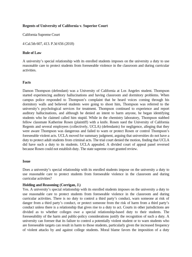 Regents of University of California v | PDF | Violence | Duty Of Care