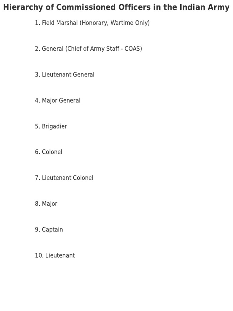 Indian Army Commissioned Officer Hierarchy | PDF