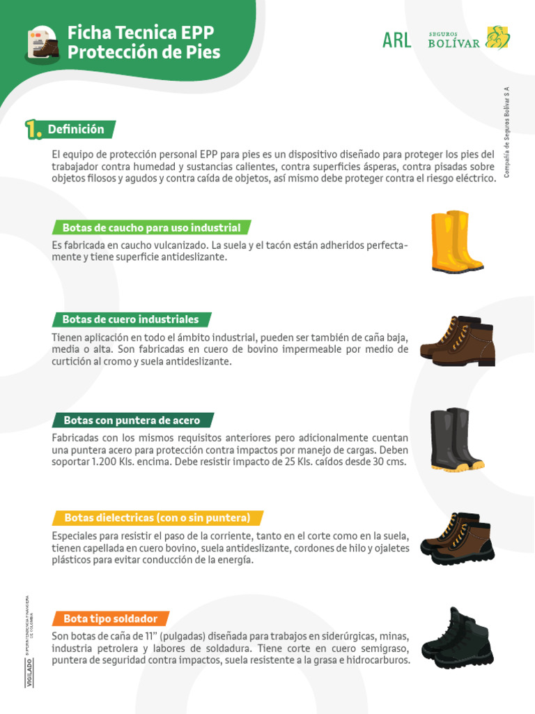 Ficha Técnica EPP Protección de Pies | PDF | Bota | Soldadura