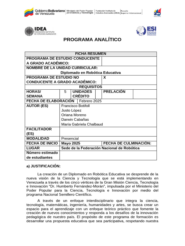 Diplomado en Robótica Educativa 2025 | PDF | Inteligencia artificial ...