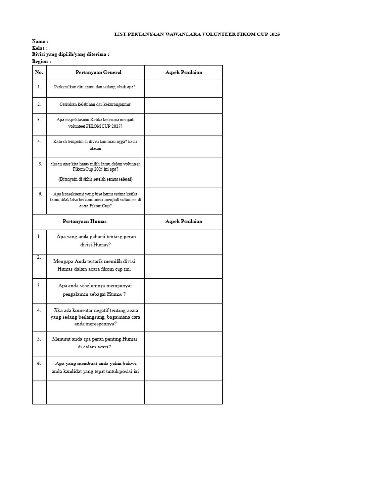 Daftar Pertanyaan Wawancara | PDF