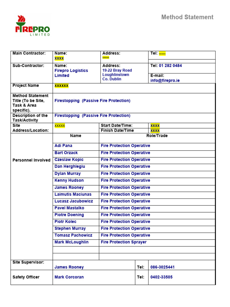 Method Statement Template 2016 | PDF | Risk | Personal Protective Equipment