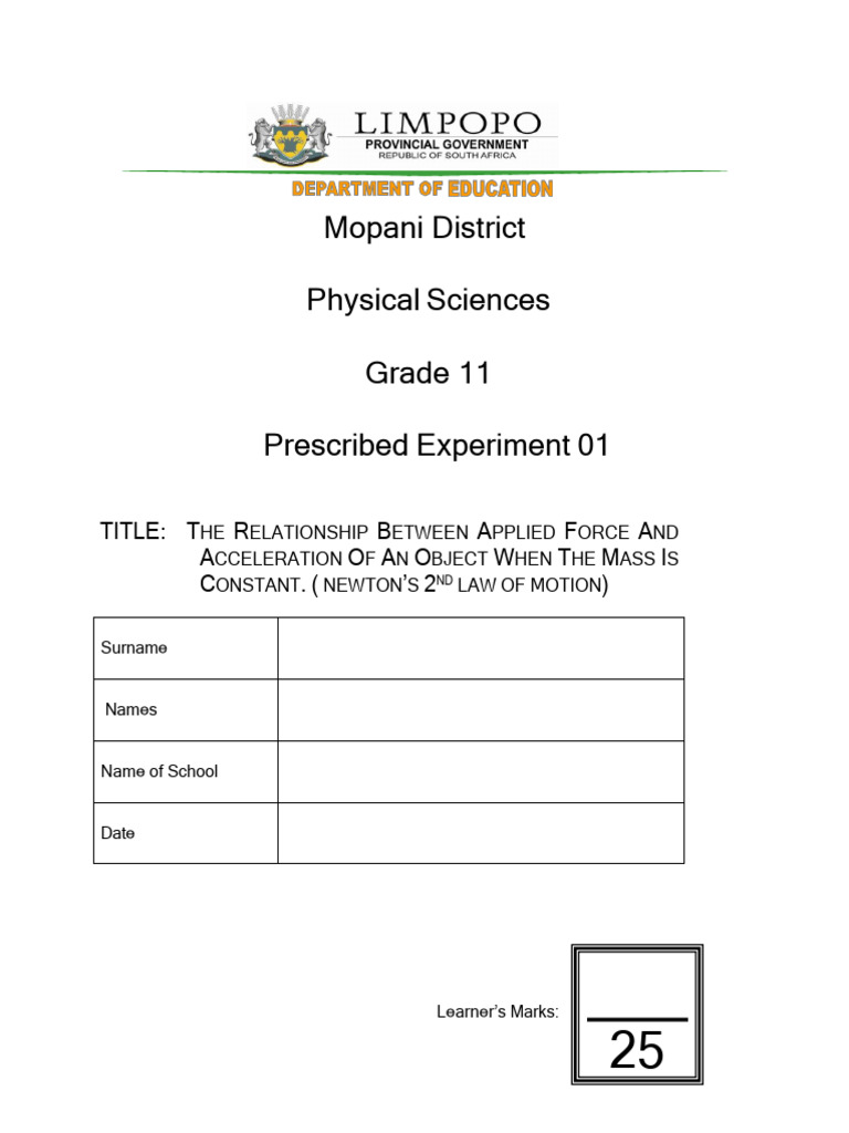 2024 PHSC GR11 Experiment 1 | PDF | Mass | Force