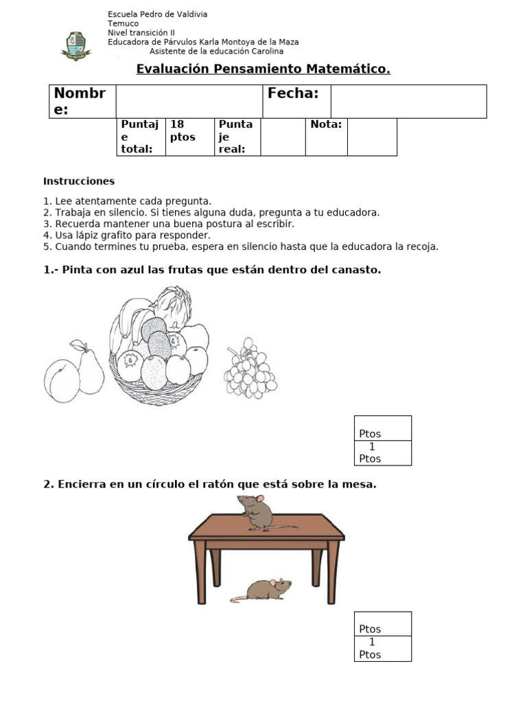 Evaluación de Pensamiento Matemático II | PDF