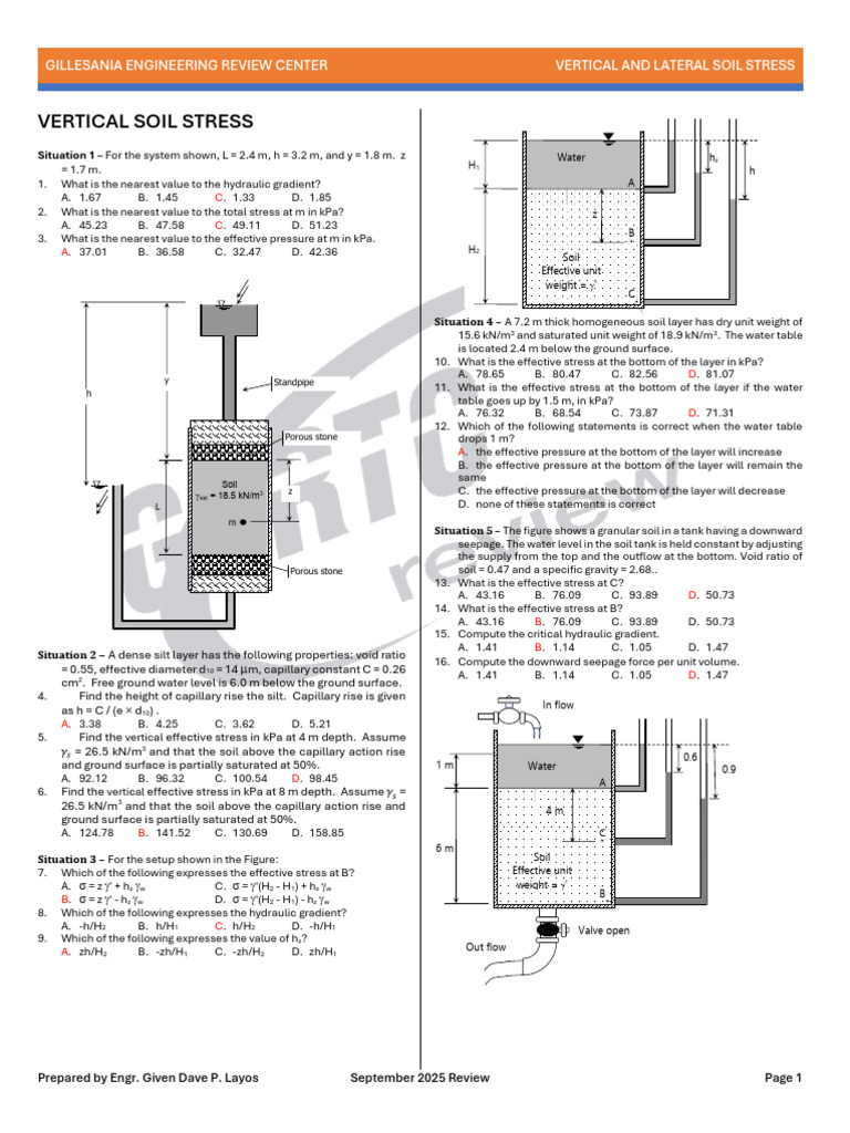 Practice Problem Vertical and Lateral Stress Answer Key | PDF | Soil ...