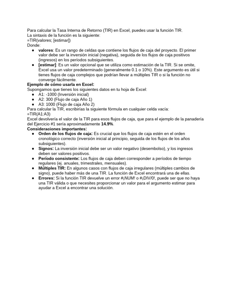 En Excel Calcular La Tir | PDF