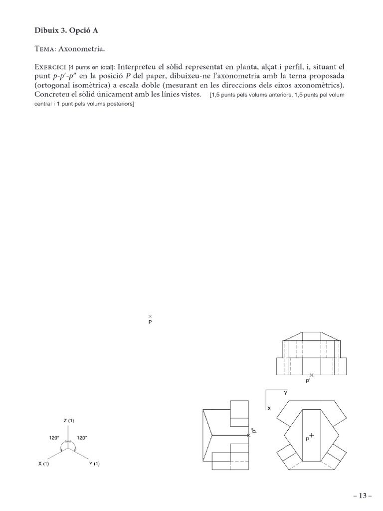 Examen de Dibuix Tècnic Setembre 2024 - Selecat - Cat Axonometria | PDF
