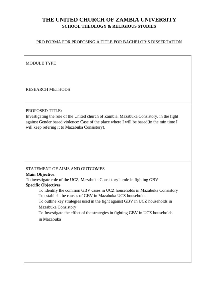 Proforma - Cynthia Kabanda T17008 United Church of Zambia University ...