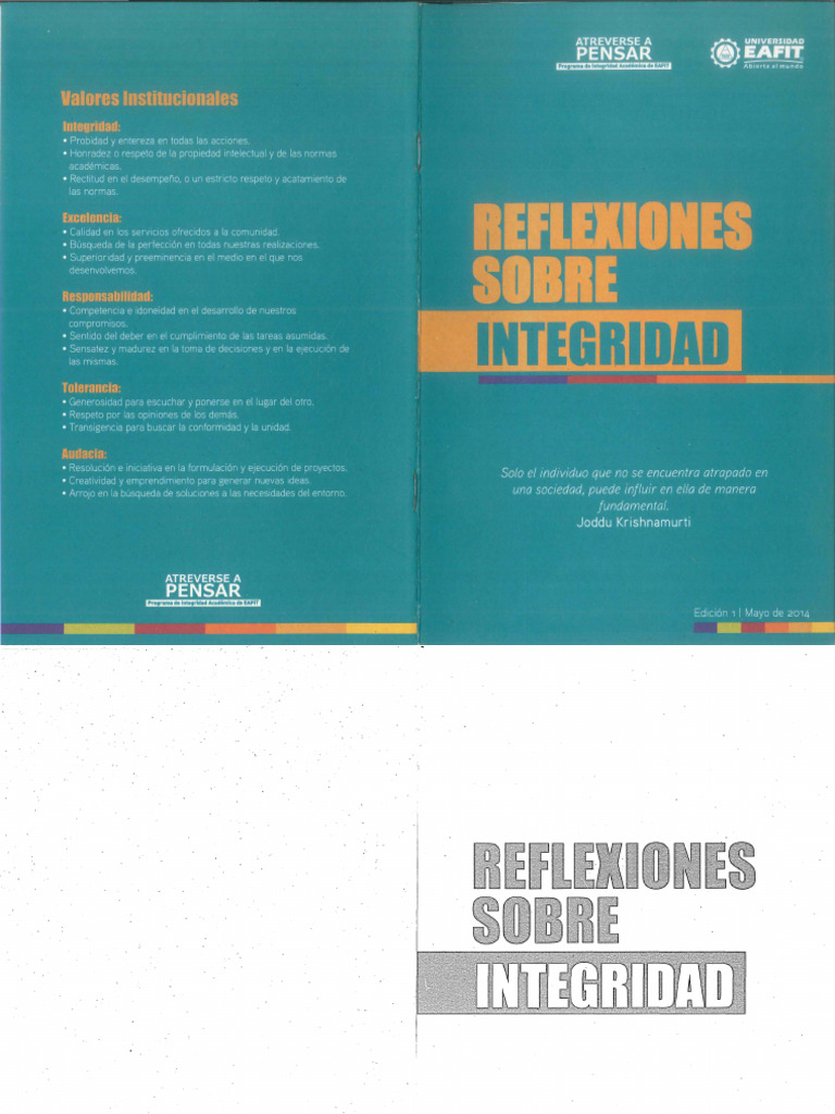 Reflexiones Sobre Integridad. No 1 - Mayo de 2014. Universidad Eafit ...