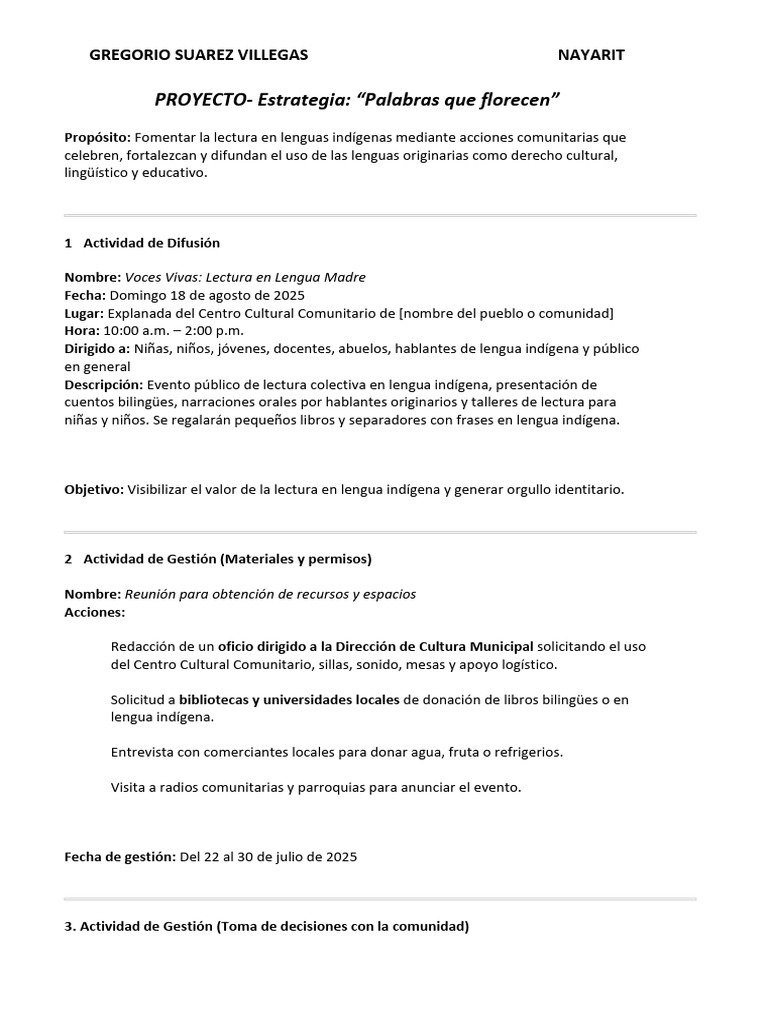 Proyecto Gregorio Suarez Villegas | PDF | Multilingüismo