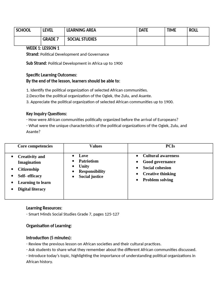 Grade 7 Social Studies Lesson Plans Term 3 Rationalized | PDF ...