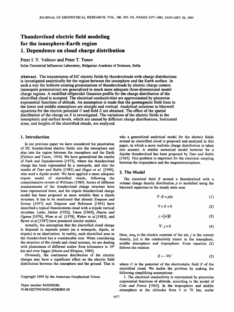 Thundercloud Electric Field Modeling For | PDF | Physics | Physical Phenomena