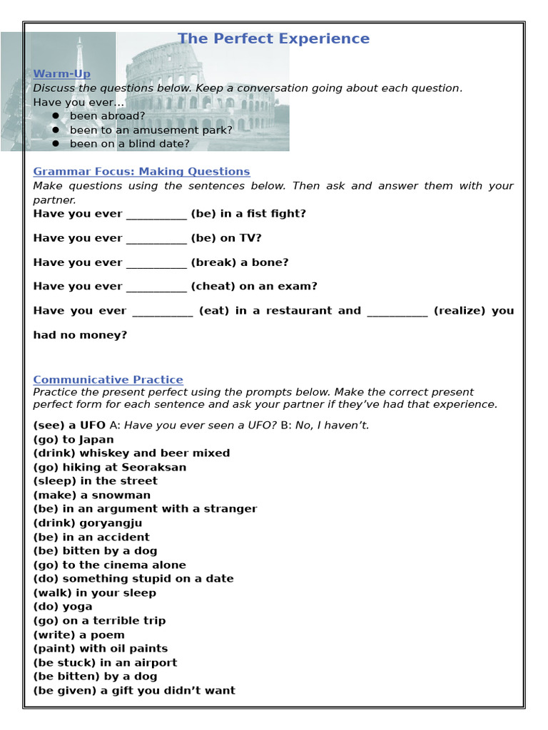 The Perfect Experience CLT Communicative Language Teaching Resources ...