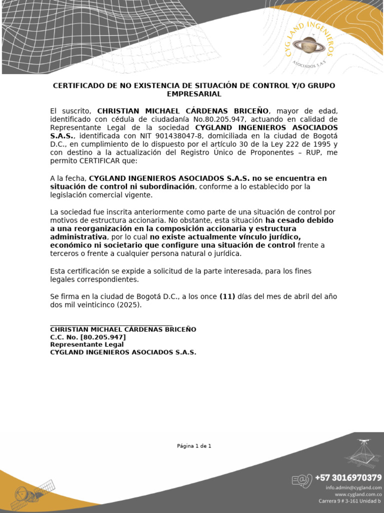 Certificado No Existencia de Situacion de Control | PDF