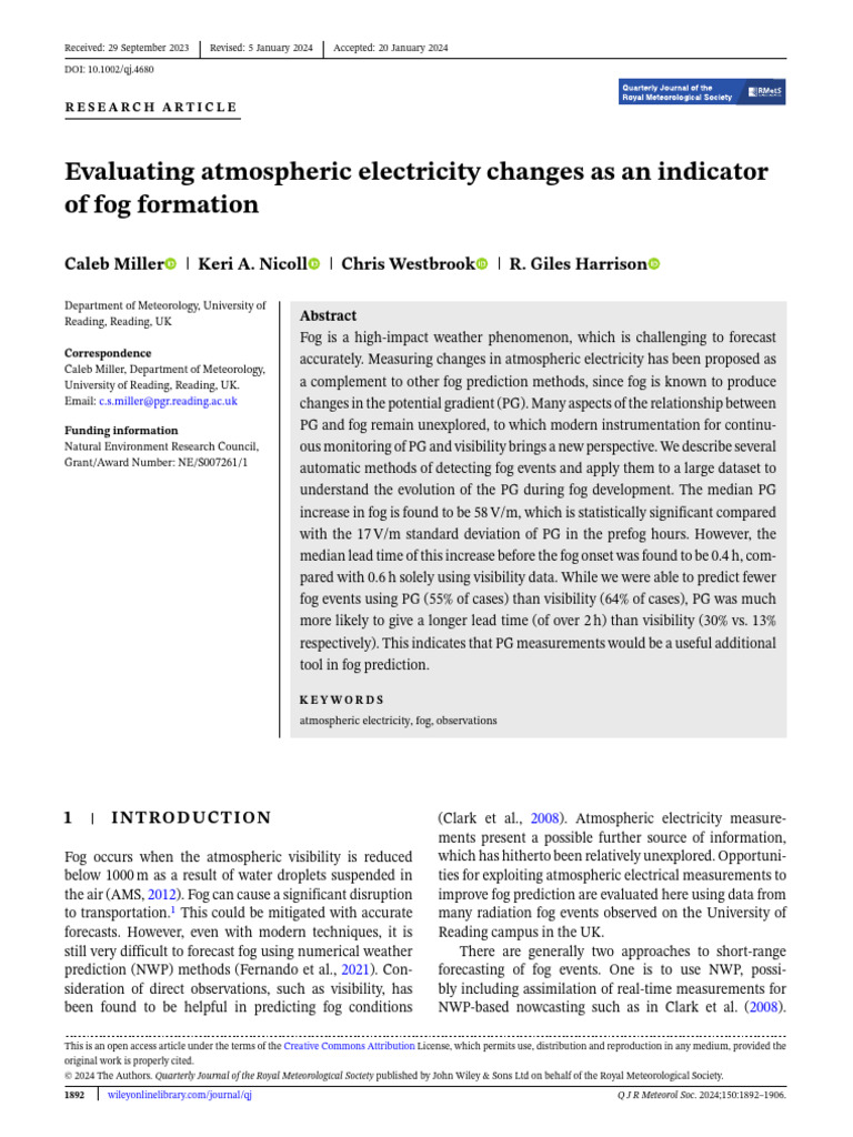 Evaluating Atmospheric Electricity Changes As An Indicator of Fog ...