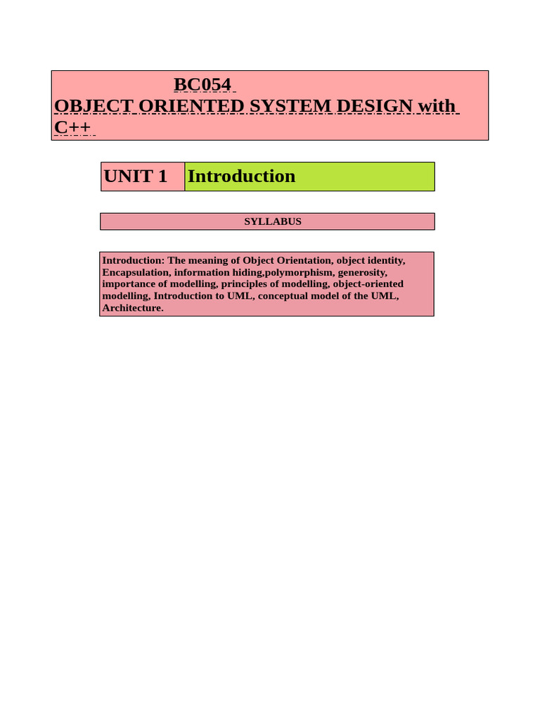 Object Oriented System Design Unit-I | PDF | Unified Modeling Language | Object Oriented Programming