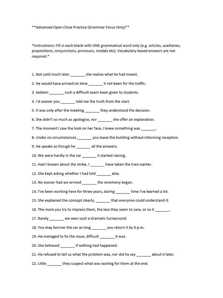 Advanced Open Cloze Practice | PDF