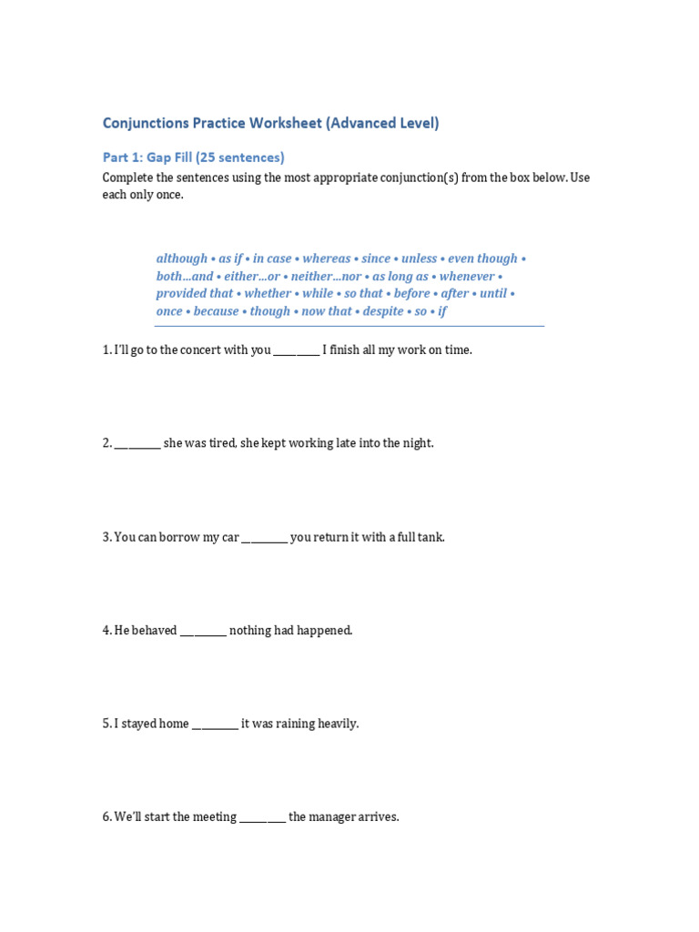 Advanced Conjunctions Worksheet With Space | PDF | Chess Openings ...