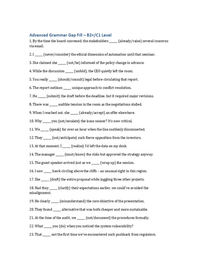 Advanced B2+/C1 Gap Fill Exercises | PDF