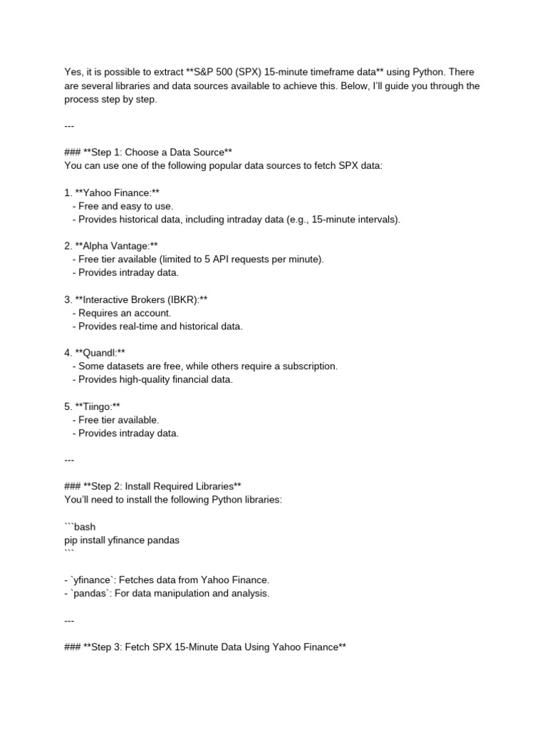 Yes, It Is Possible To Extract - S&P 500 (SPX) 15-Minute Timeframe Data - Using Python | PDF ...