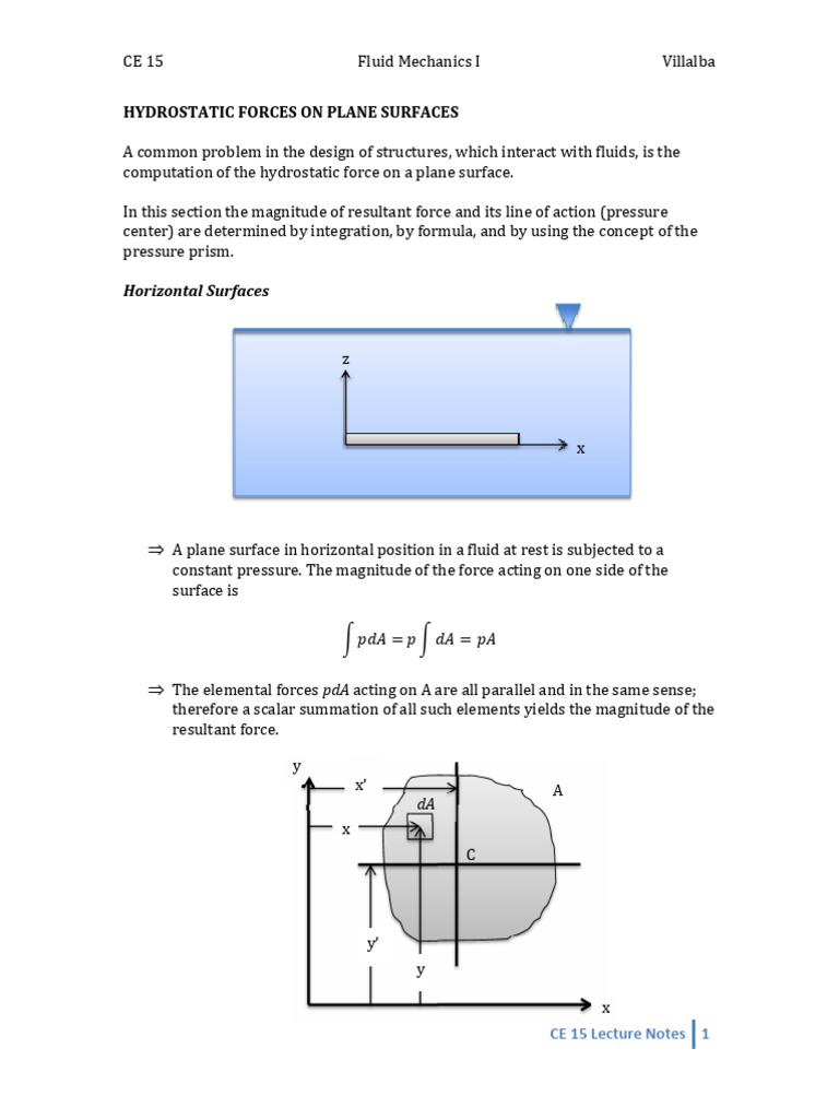 Hydrostatic Forces on Plane Surfaces | PDF | Pressure | Force