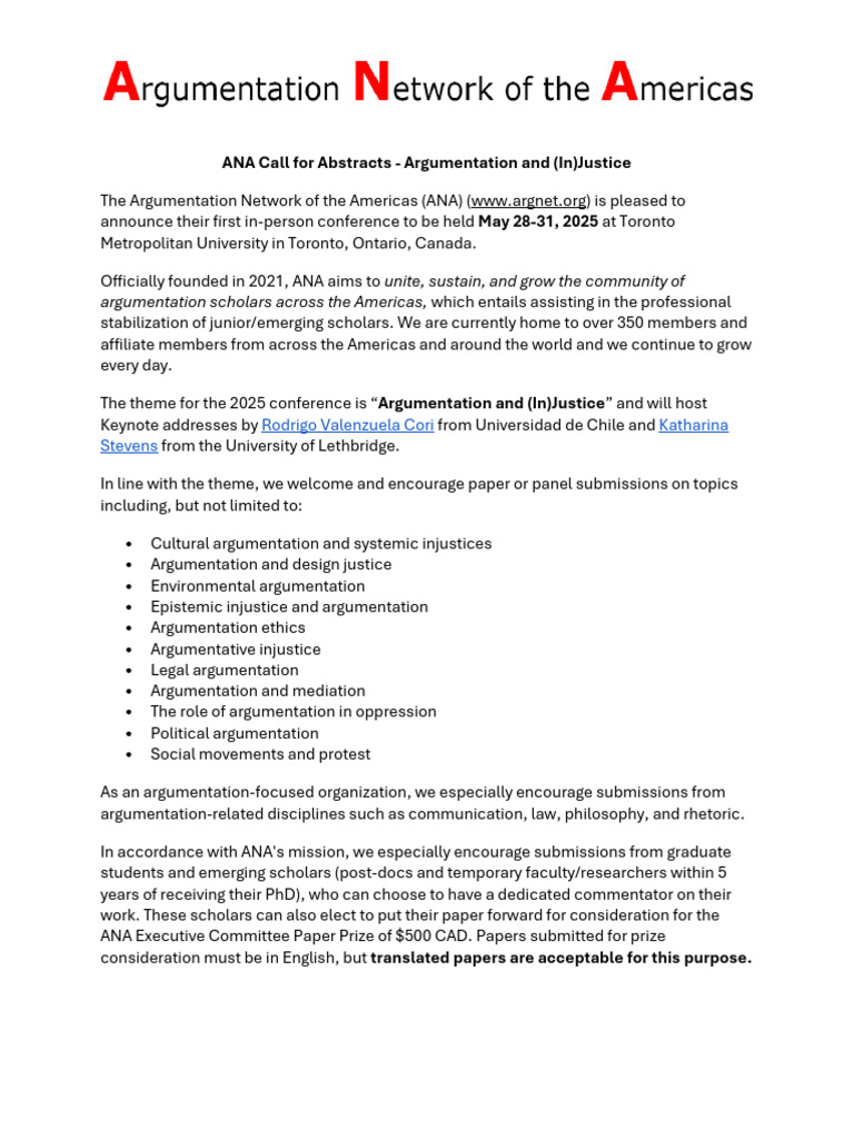 ANA 2025 Conference Abstracts Call | PDF