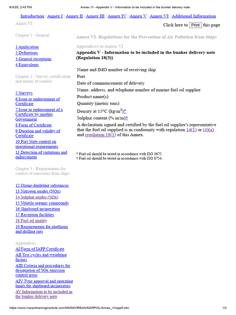 Marpol Annex VI - Information To Be Included in The Bunker Delivery Note | PDF | Fuel Oil ...