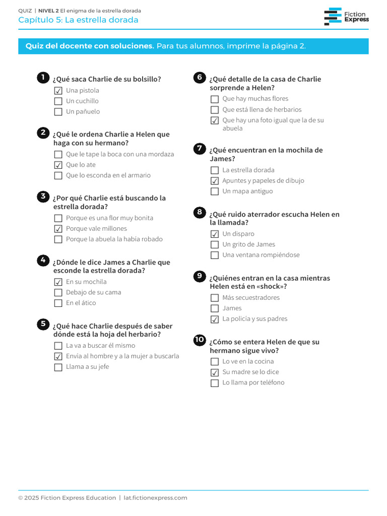 Quiz El Enigma de La Estrella Dorada Capitulo 5 | PDF