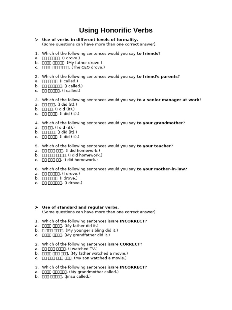 Understanding Honorific Verbs Usage | PDF | Languages | Foreign ...