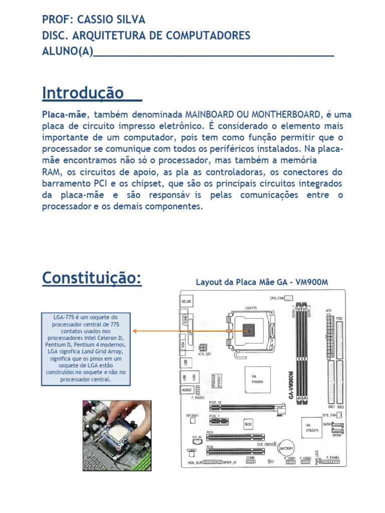 Placa Mae Exercicio | PDF | Armazenamento de dados de computador | Unidade central de processamento