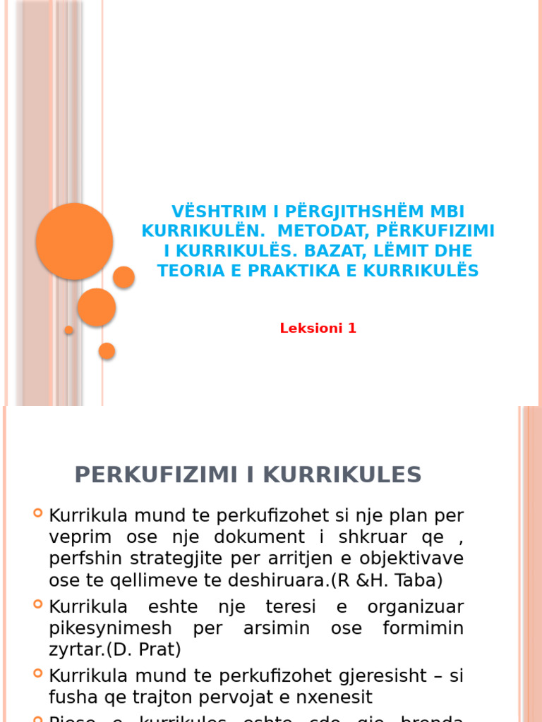Leksioni 1. VÃ Shtrim I Pã Rgjithshã M Mbi Kurrikulã N | PDF