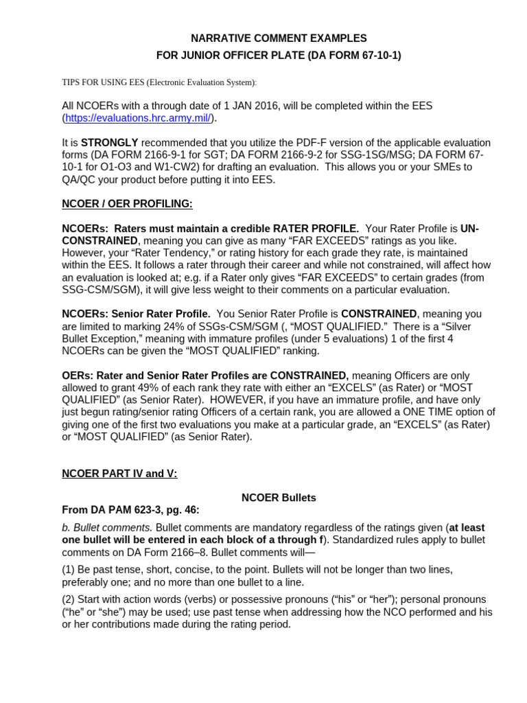 NCOER Bullets Examples New NCOER How To v6 | PDF | Sergeant | Non Commissioned Officer