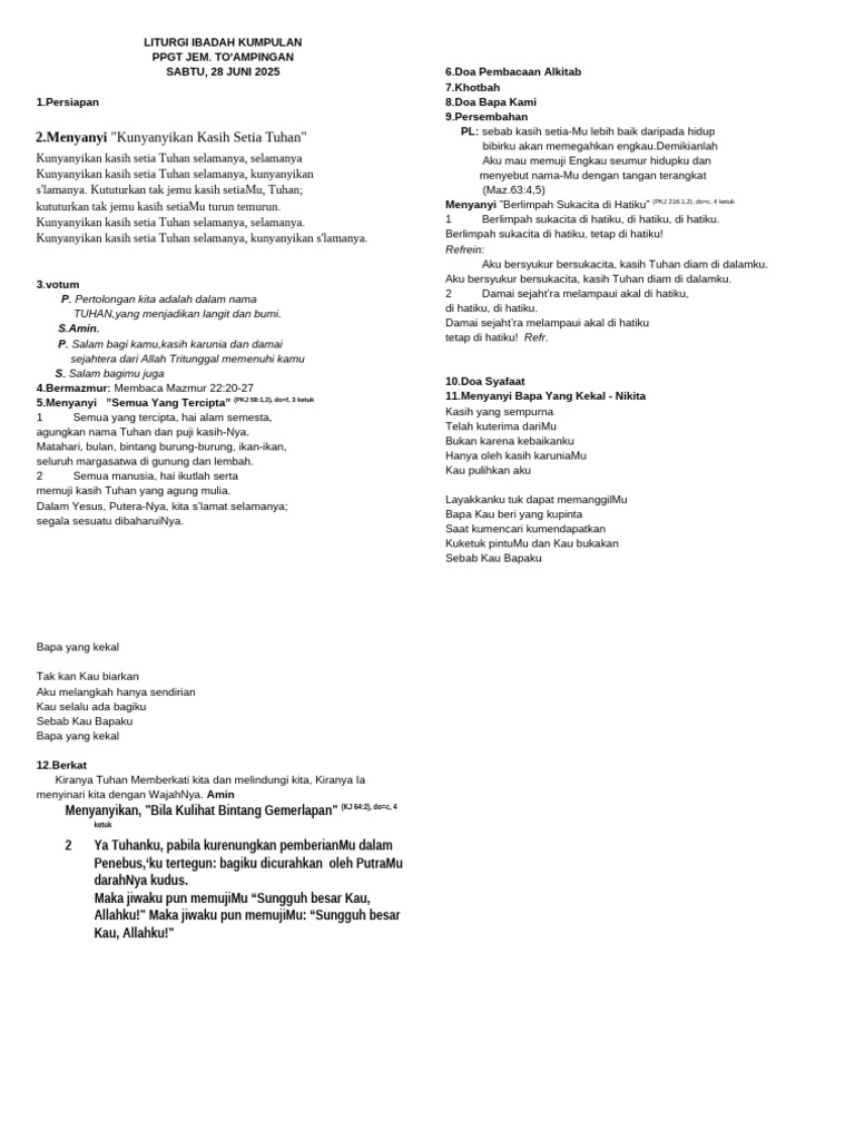 Liturgi Ibadah Kumpulan PPGT | PDF