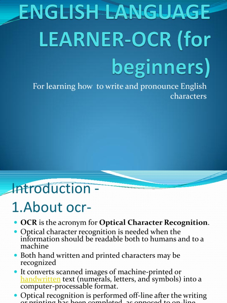 Ocr | PDF | Optical Character Recognition | Speech Synthesis