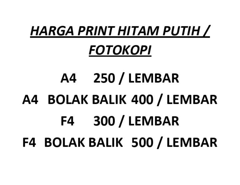 Harga Print Hitam Putih | PDF