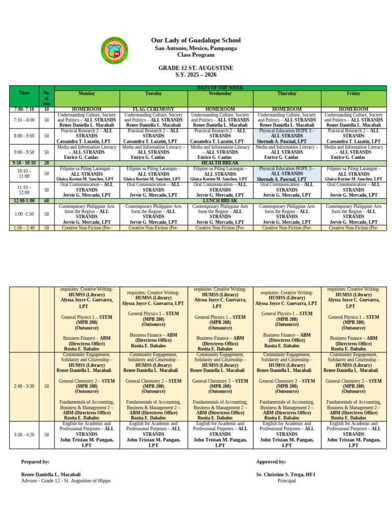 Final Internal G12 Senior Highschool Class Program 2025 2026 | PDF