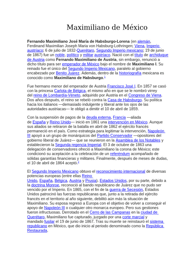 Maximiliano I: Emperador de México 1864-67 | PDF