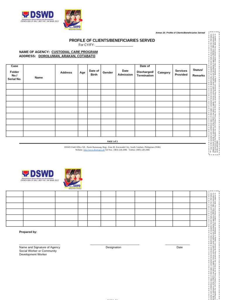 DSWD Client Profile Form | PDF | Government | Social Policy