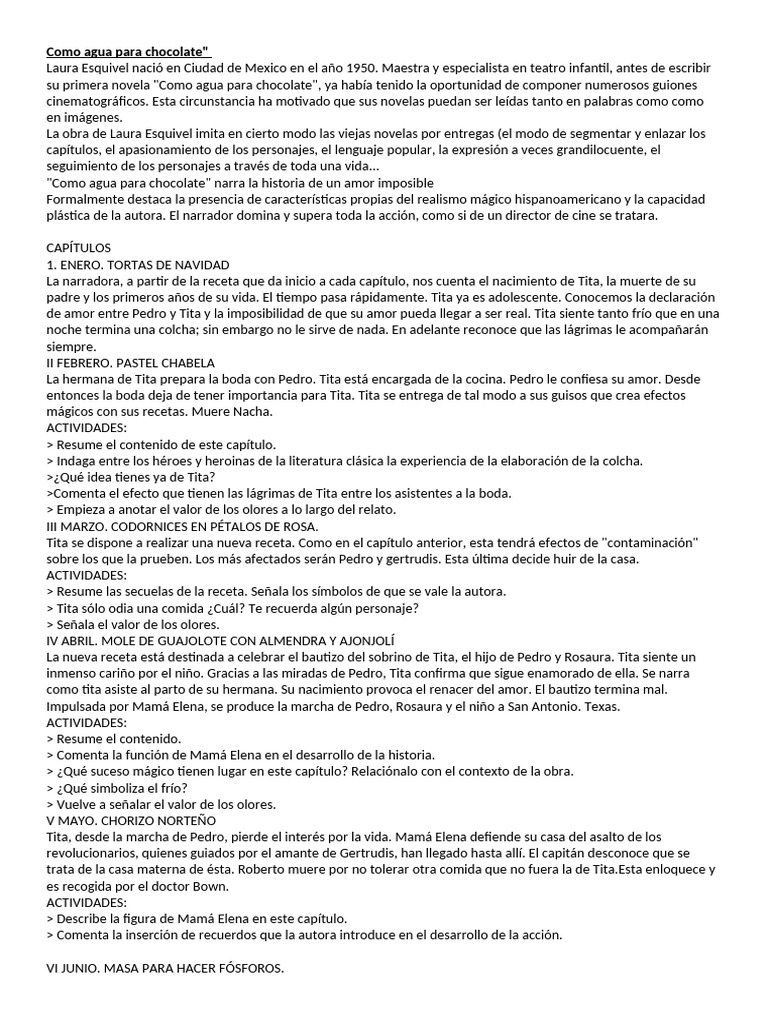 Análisis de "Como agua para chocolate" | PDF