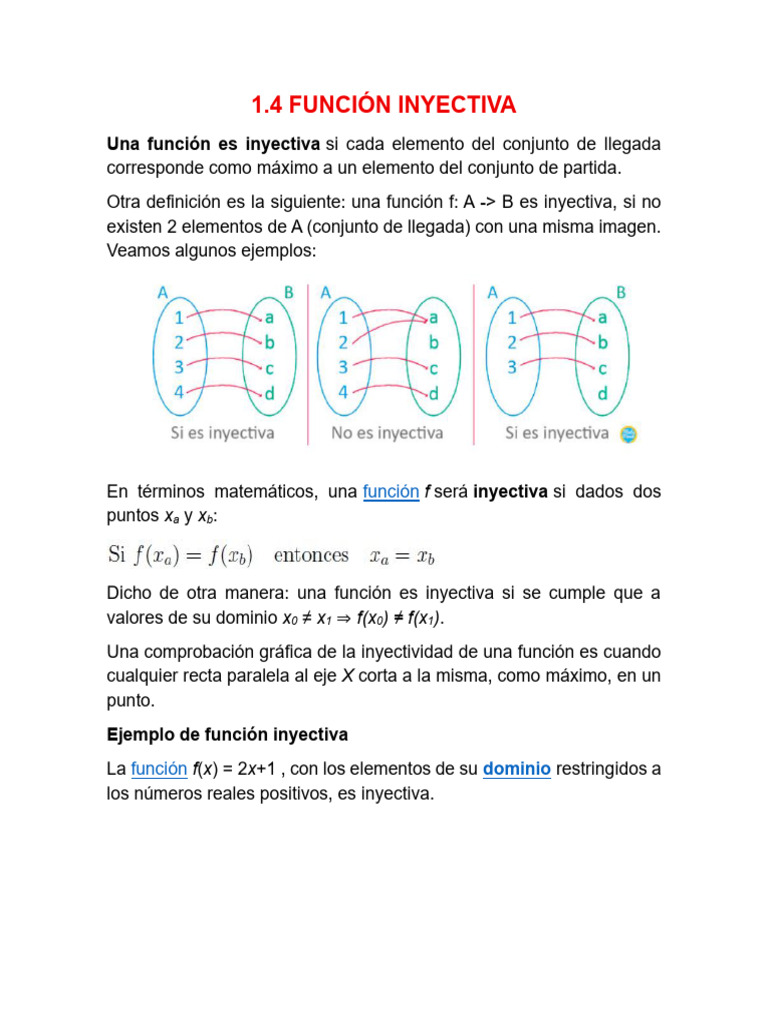 Definición y Ejemplo de Función Inyectiva | PDF