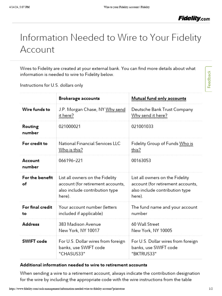 Fidelity Wire Transfer Instructions | PDF | Individual Retirement ...