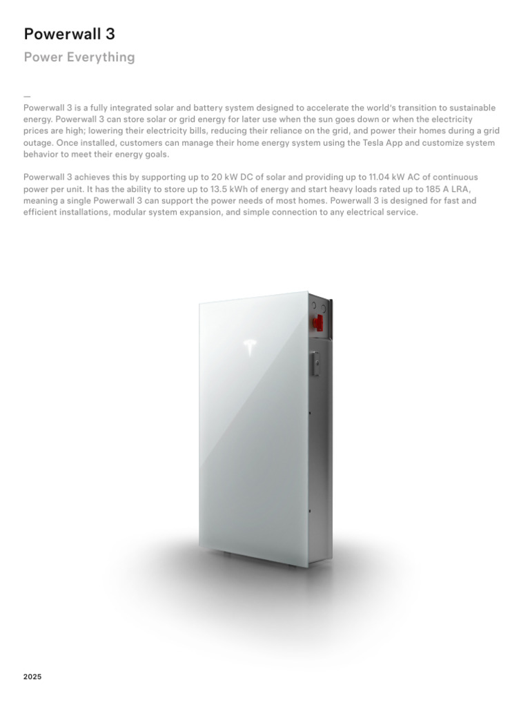 Powerwall 3 Technical Specifications 2025 | PDF | Electrical Grid ...