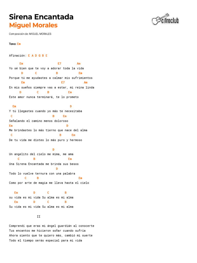 Letra y acordes de "Sirena Encantada" | PDF