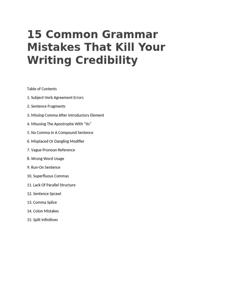 15 Grammar Mistakes That Hurt Writing | PDF | Comma | Subject (Grammar)