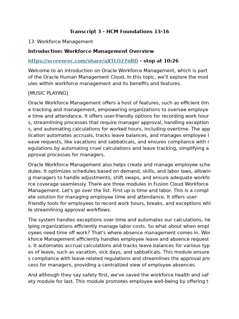 Transcript 3 - HCM Foundations 13-16 | PDF | Payroll | Performance ...