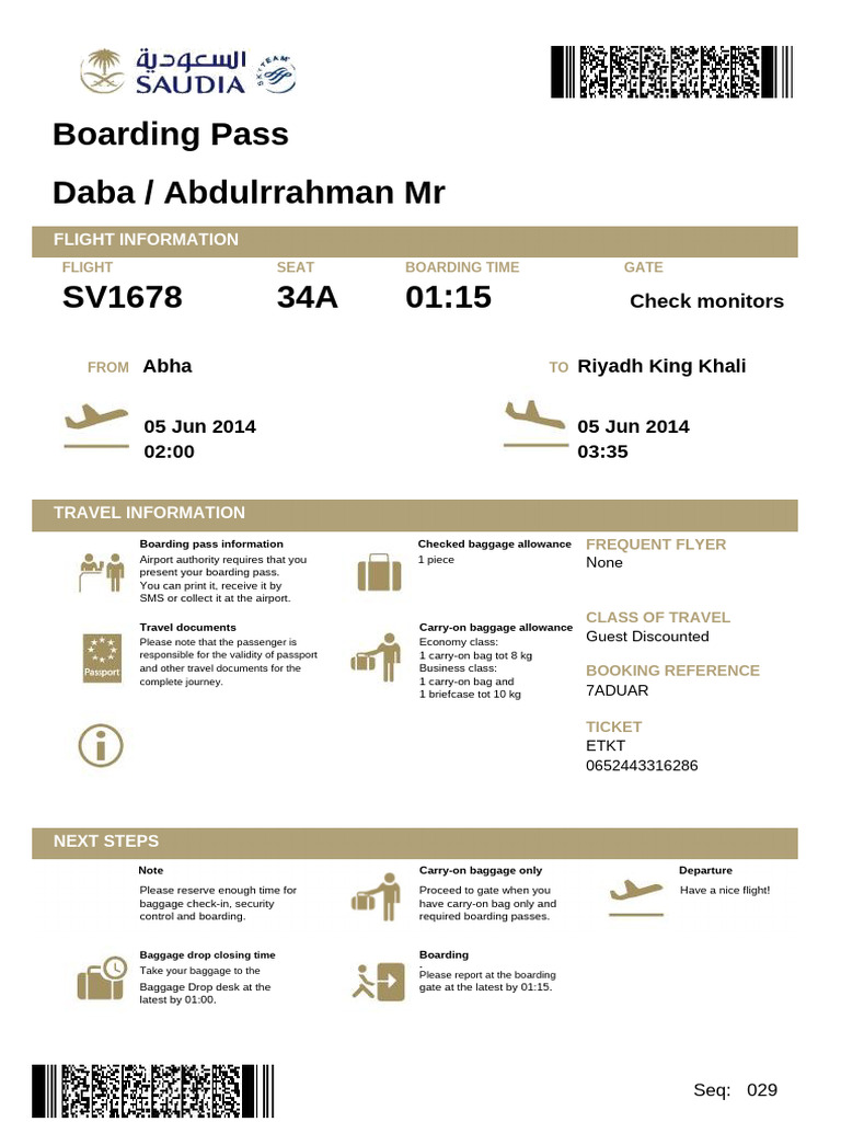 Saudia SV1678 Boarding Pass Details | PDF | Transport | Civil Aviation