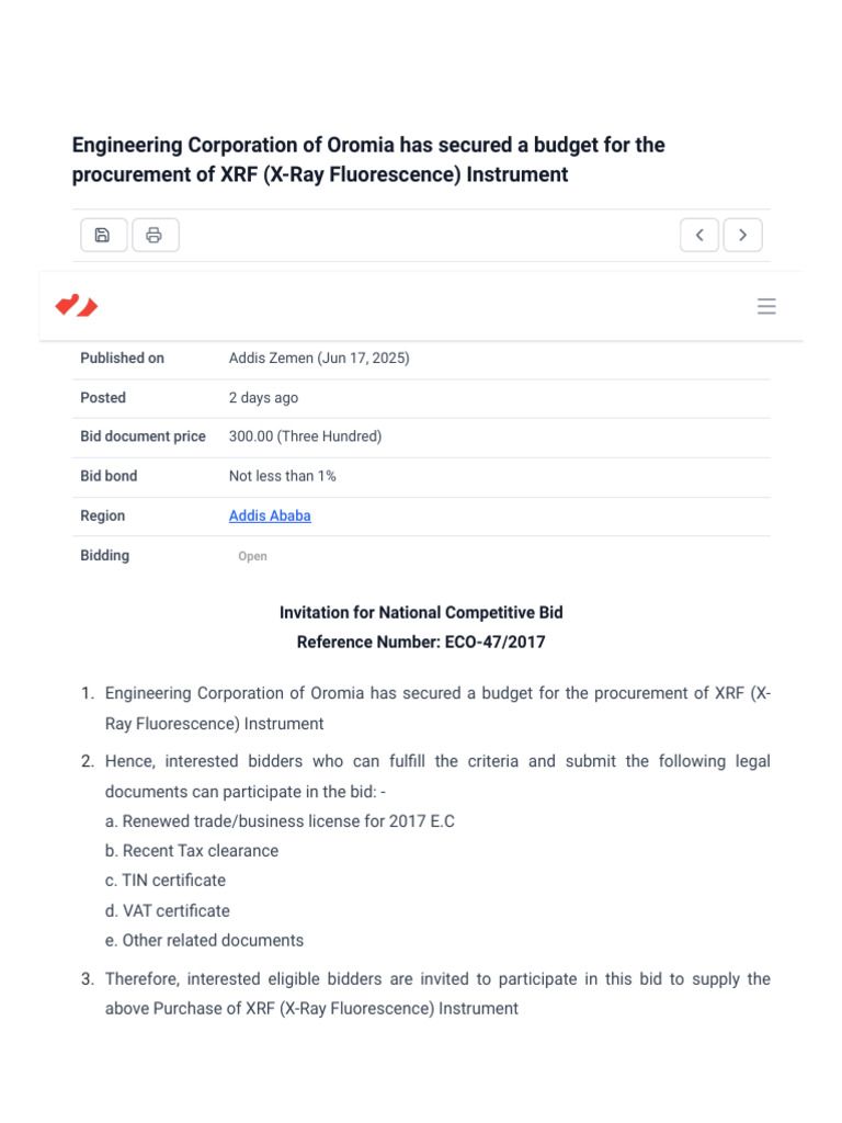 Engineering Corporation of Oromia Has Secured A Budget For The ...