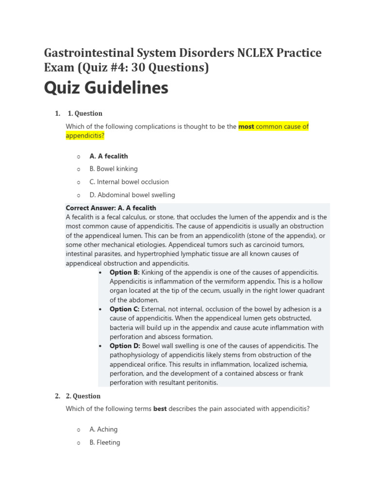 4gastrointestinal System Disorders NCLEX Practice Exam 4 | PDF | Crohn ...
