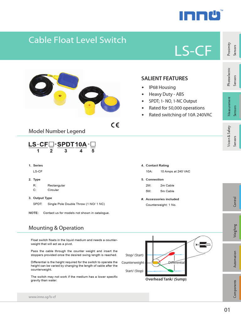 LS-CF Cable Float Level Switch | PDF | Switch | Electromagnetism